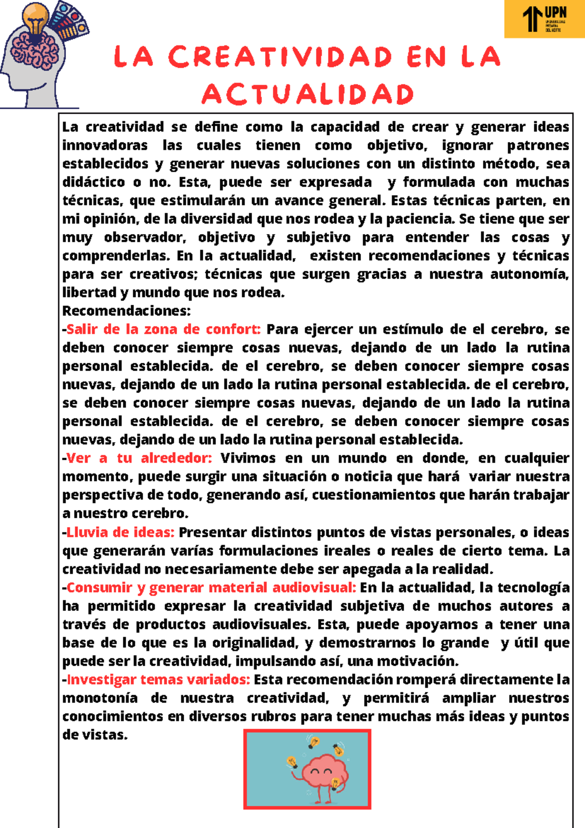 Creatividad- Tarea - La creatividad se define como la capacidad de ...