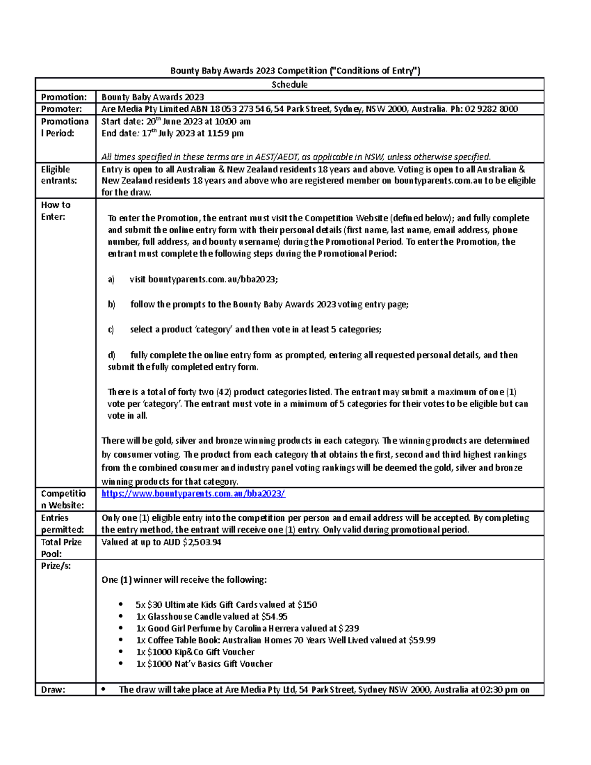 Bounty Baby Awards 2023 TCs 1 - Bounty Baby Awards 2023 Competition ...