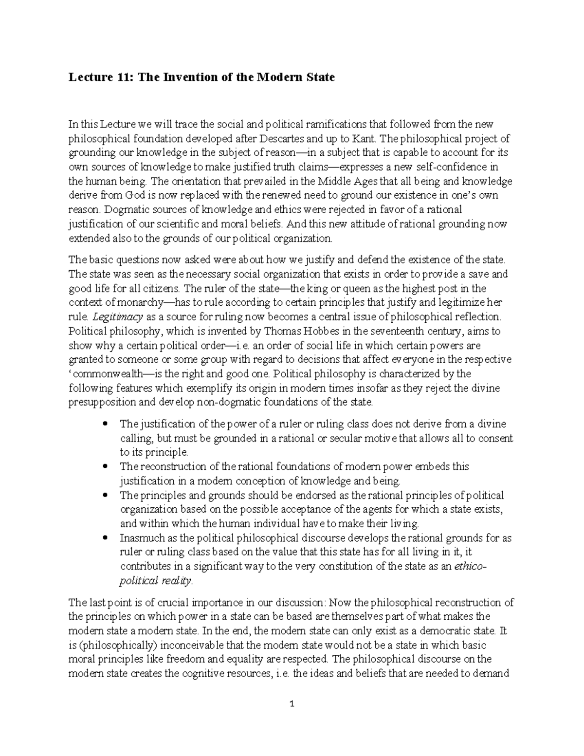 Lecture 11 Invention of Modern State - Lecture 11: The Invention of the ...