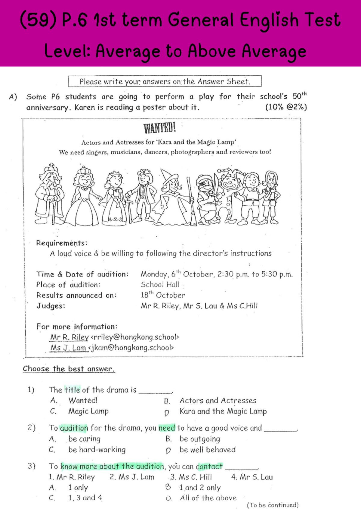 (59) P.6 GE 1st Term Test - (59) P 1st term General English Test Level ...