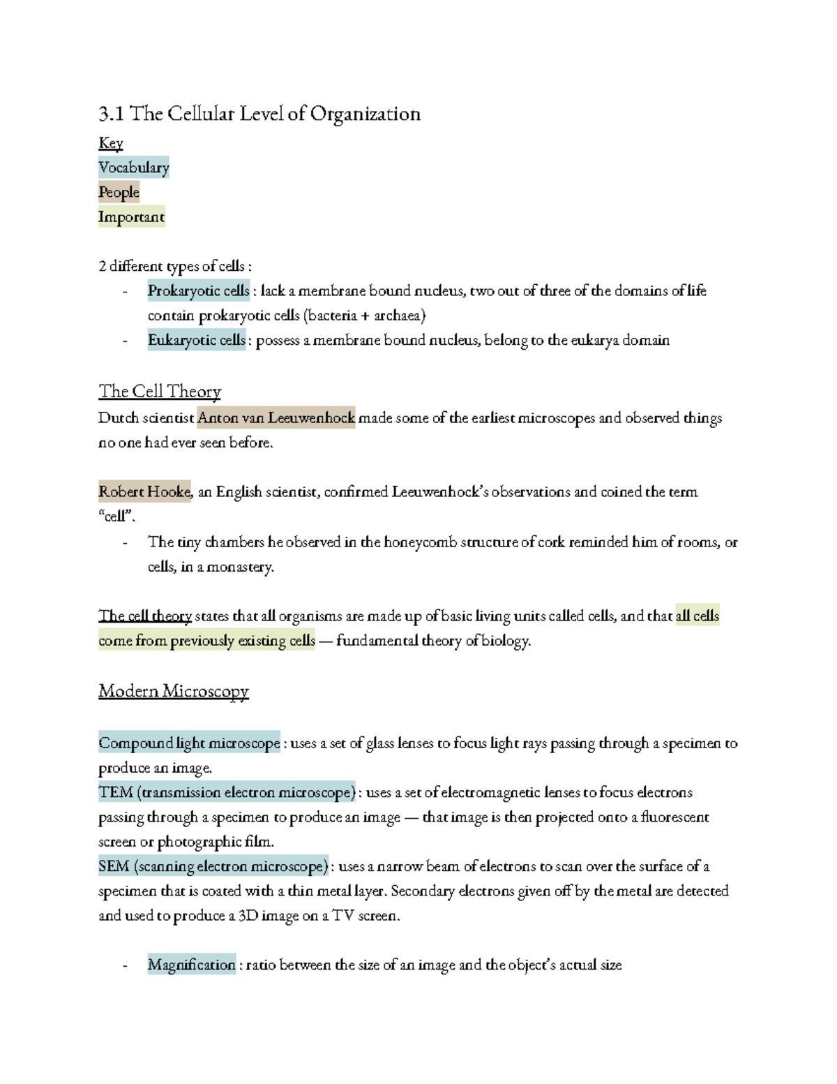 BIO 120 - Ch.3.1 Cell Structure and Function - 3 The Cellular Level of ...