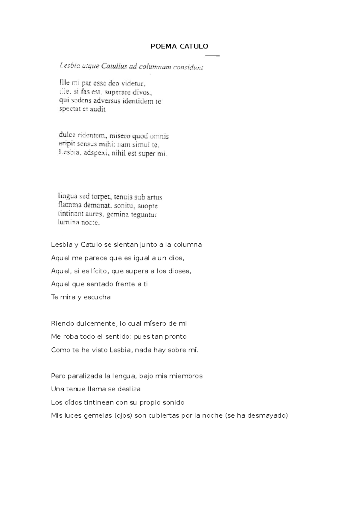 Poema Catulo - POEMA CATULO Lesbia y Catulo se sientan junto a la ...