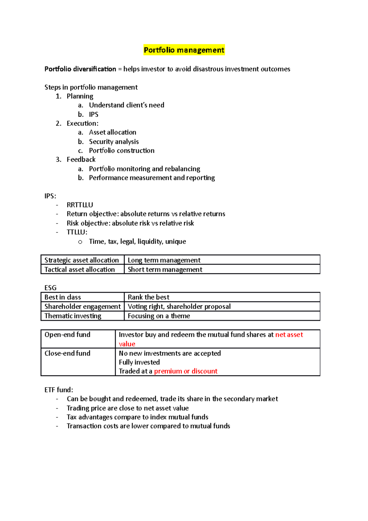 Portfolio management - summaries from CFA - Portfolio management ...