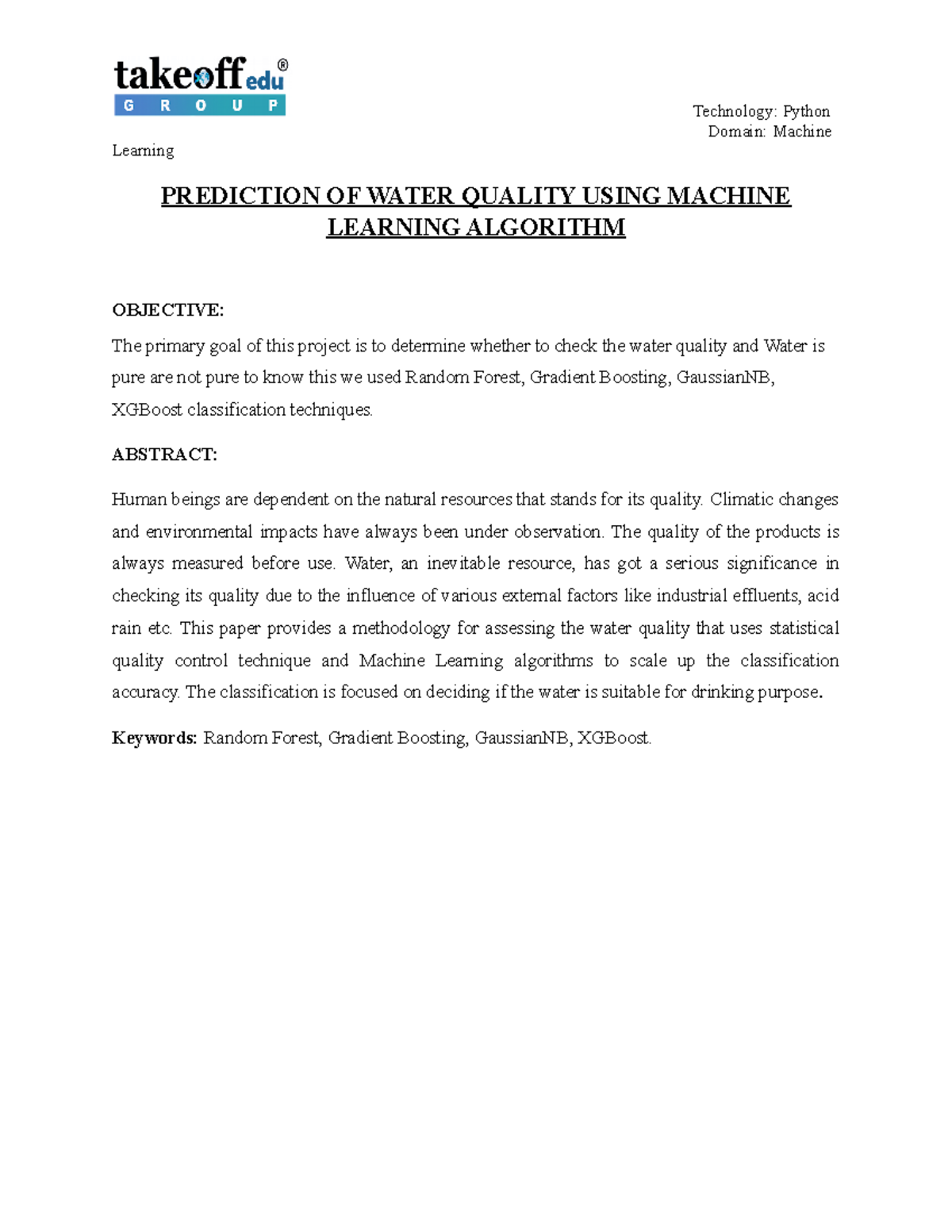 20230721095103 Abstract - Domain: Machine Learning PREDICTION OF WATER ...