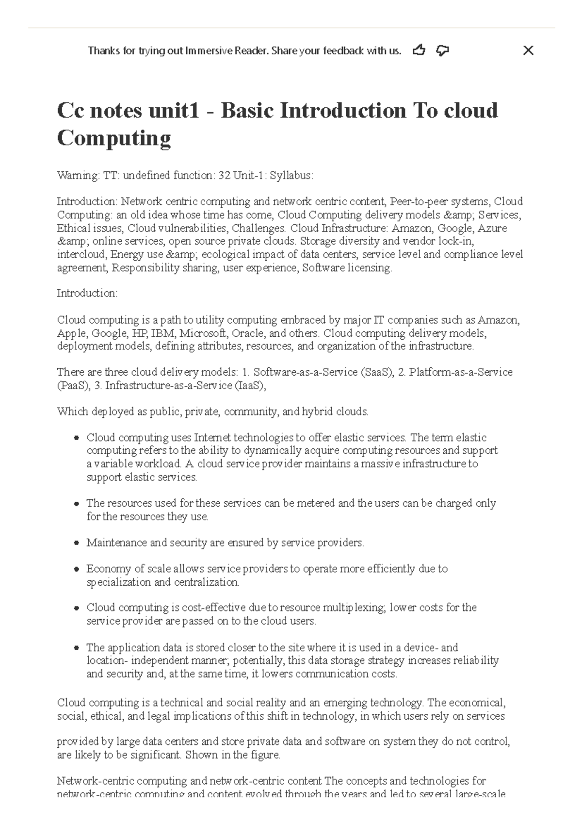 Cc notes unit1 - Basic Introduction To cloud Computing - Thanks for ...
