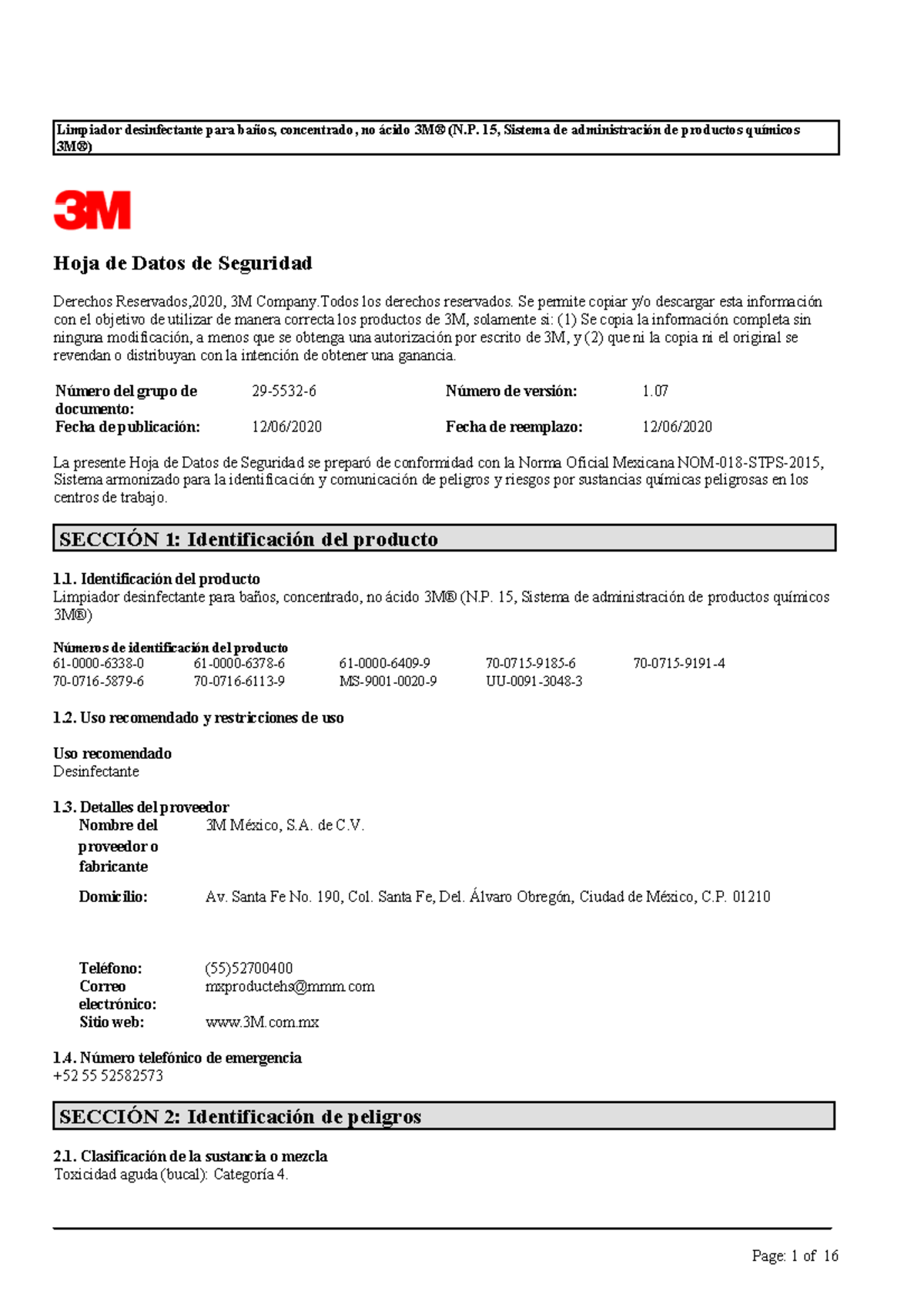 Amonio Cuaternario MSDS - 3MÆ) - Studocu