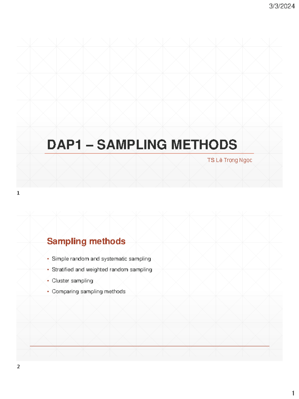 Dap1 - sampling - thị giác máy tính - DAP1 – SAMPLING METHODS TS Lê ...