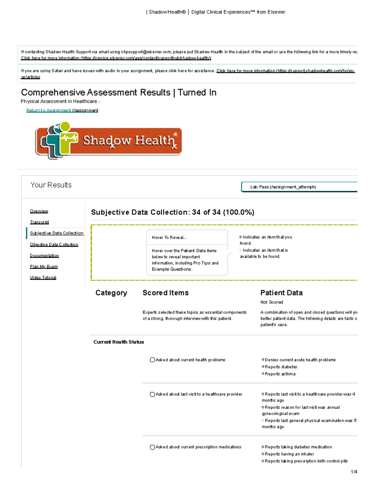 Shadow Health Tina Jones Comprehensive Results Subjective Results ...