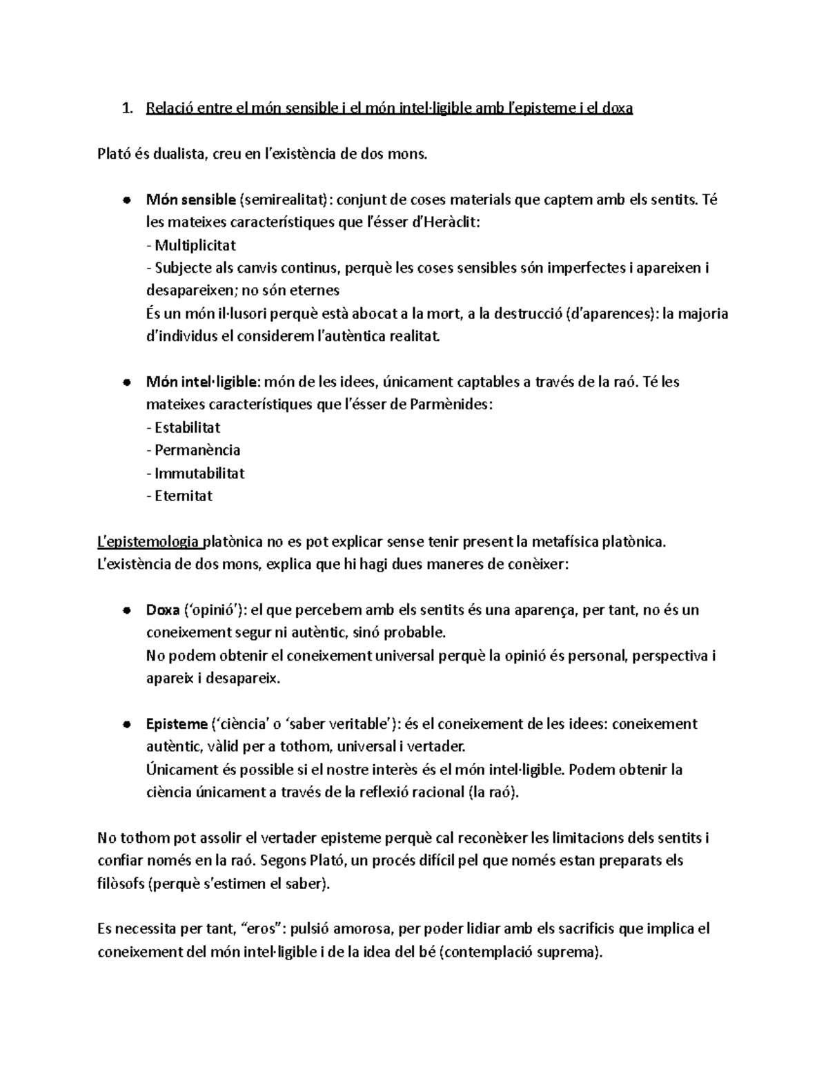 Plató - Relació entre el món sensible i el món intel·ligible amb l ...