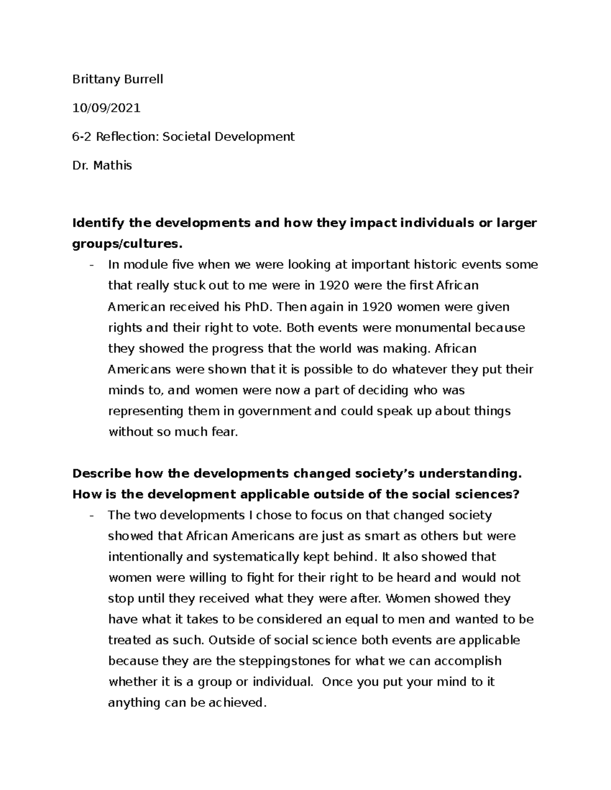 6-2 Reflection - .... - Brittany Burrell 10/09/ 6-2 Reflection ...