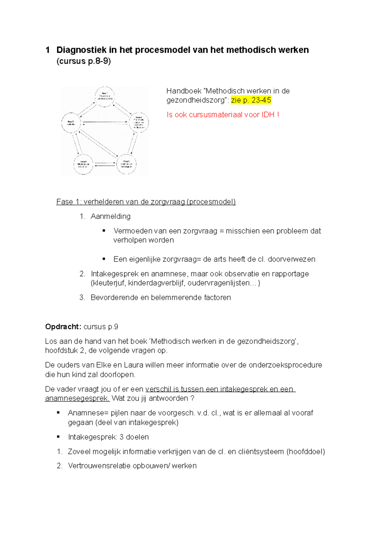 Samenvatting procesmodel - 1 Diagnostiek in het procesmodel van het ...