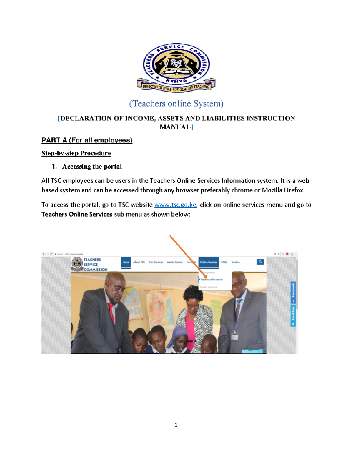 Online Wealth Declaration Instruction Manual - (Teachers online System ...