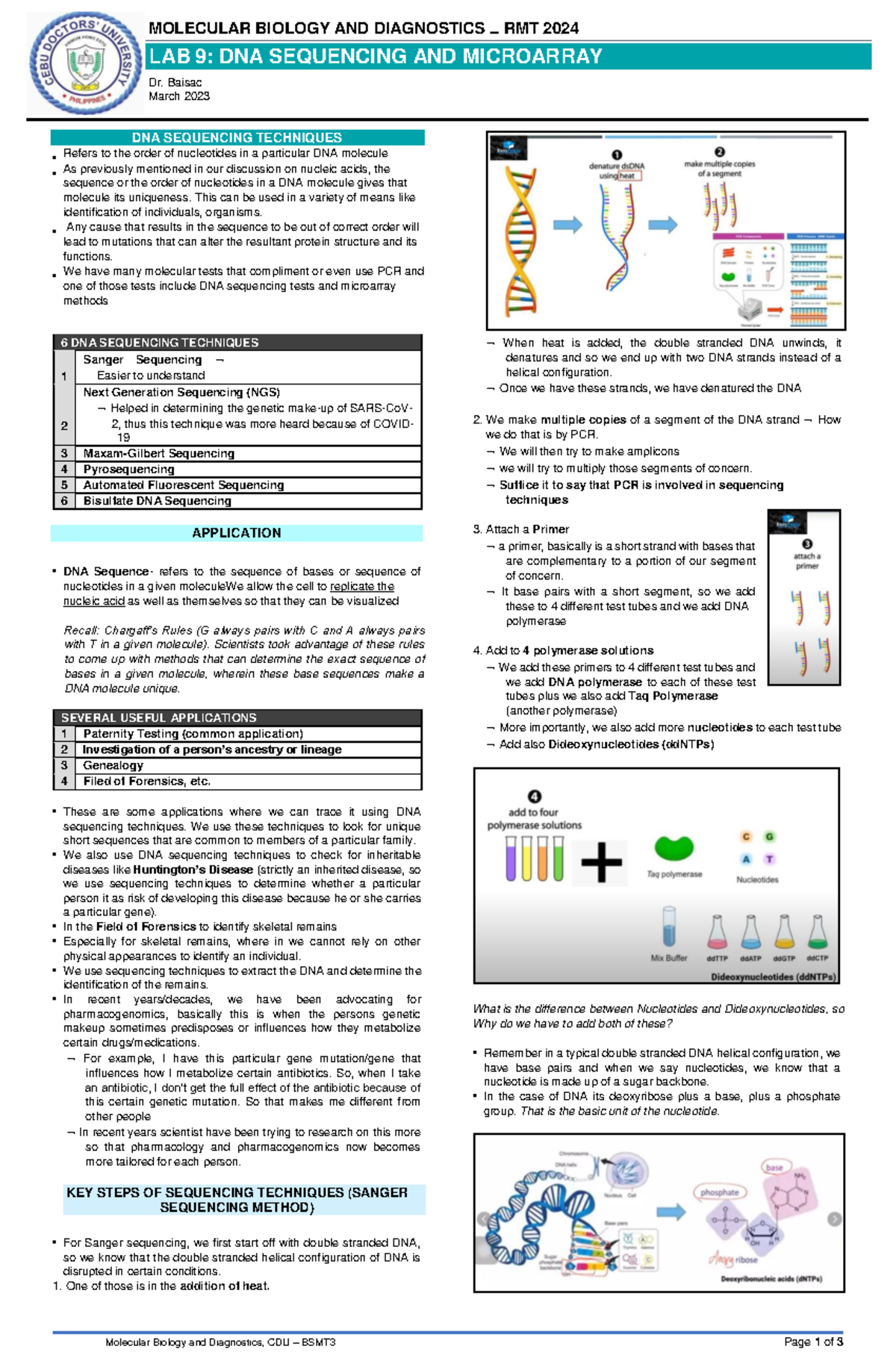 Lab 10 - DNA Sequencing - Molecular Biology and Diagnostics, CDU ...