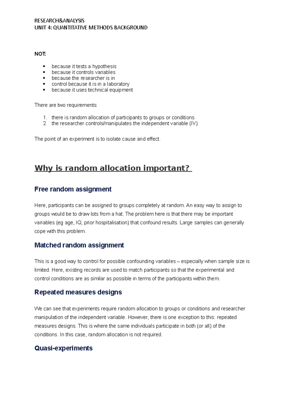 UNIT 4 -QUANTITATIVE METHODS - UNIT 4: QUANTITATIVE METHODS BACKGROUND ...