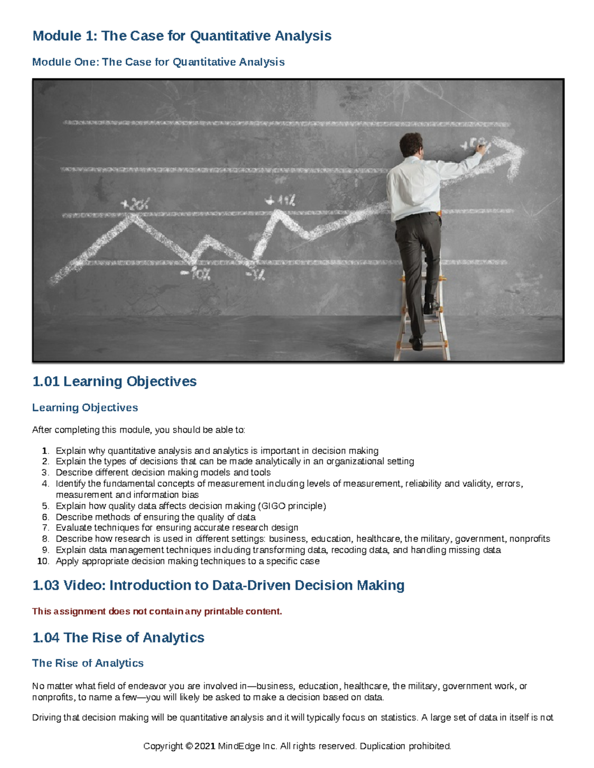 Module 1 The Case for Quantitative Analysis - Module 1: The Case for ...