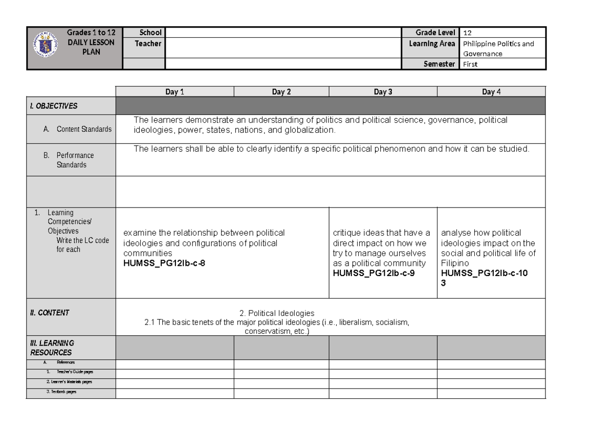 PPG Week c - Political Ideologies and Communities - Grades 1 to 12 ...