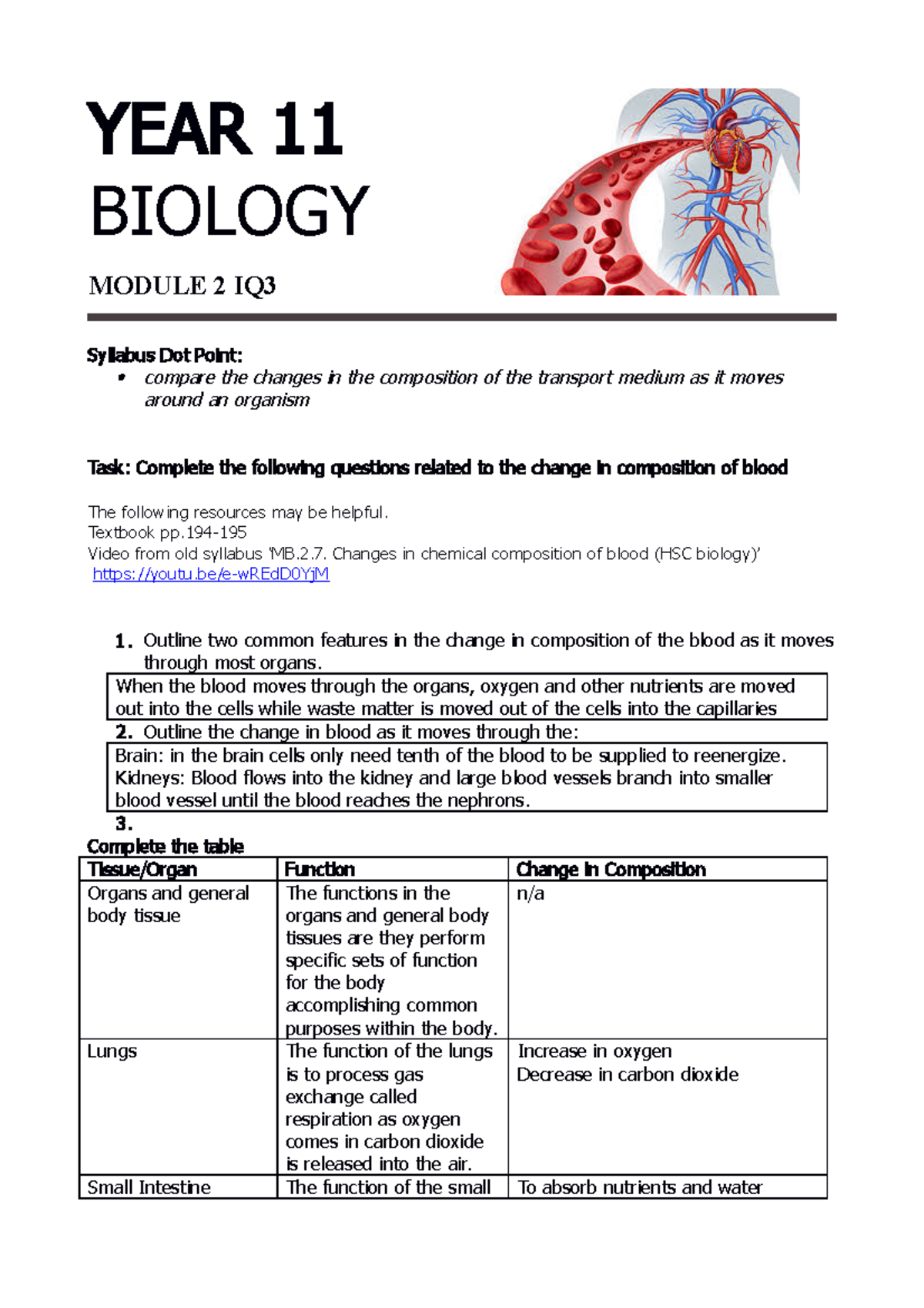 19 changes in composition of transport medium - YEAR 11 BIOLOGY MODULE ...