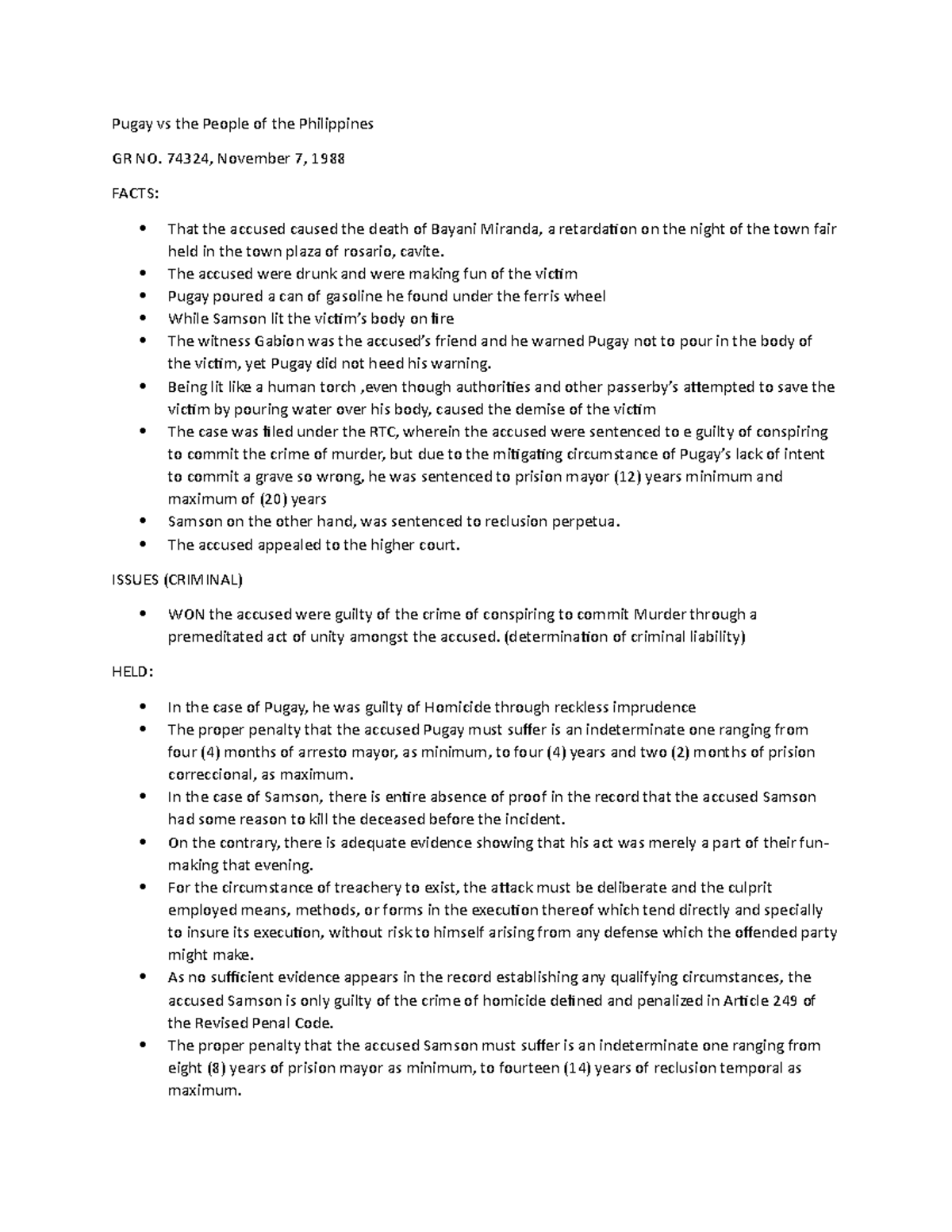 Pugay vs the People of the Philippines - 74324, November 7, 1988 FACTS ...