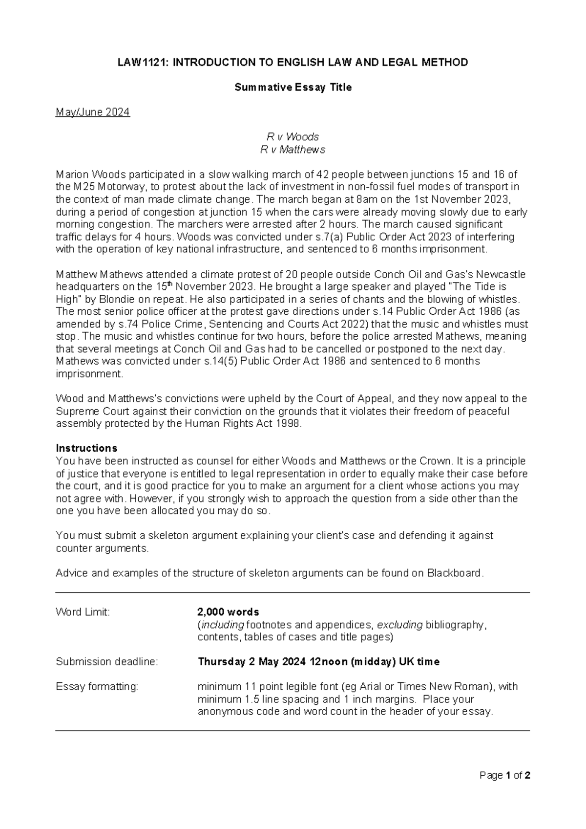 ELLM skeleton argument - LAW1121: INTRODUCTION TO ENGLISH LAW AND LEGAL ...