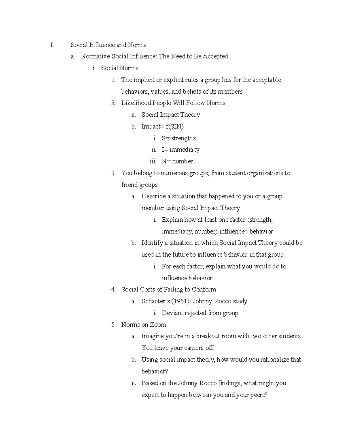 Social Psych Discussion Week 11 - I. Social Influence and Norms a ...