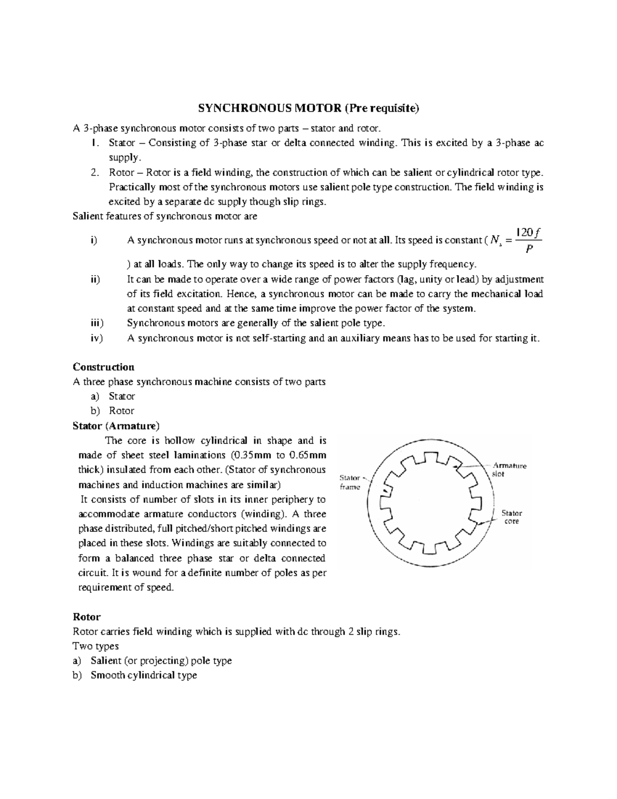 Module 5 notes - SYNCHRONOUS MOTOR (Pre requisite) A 3-phase ...