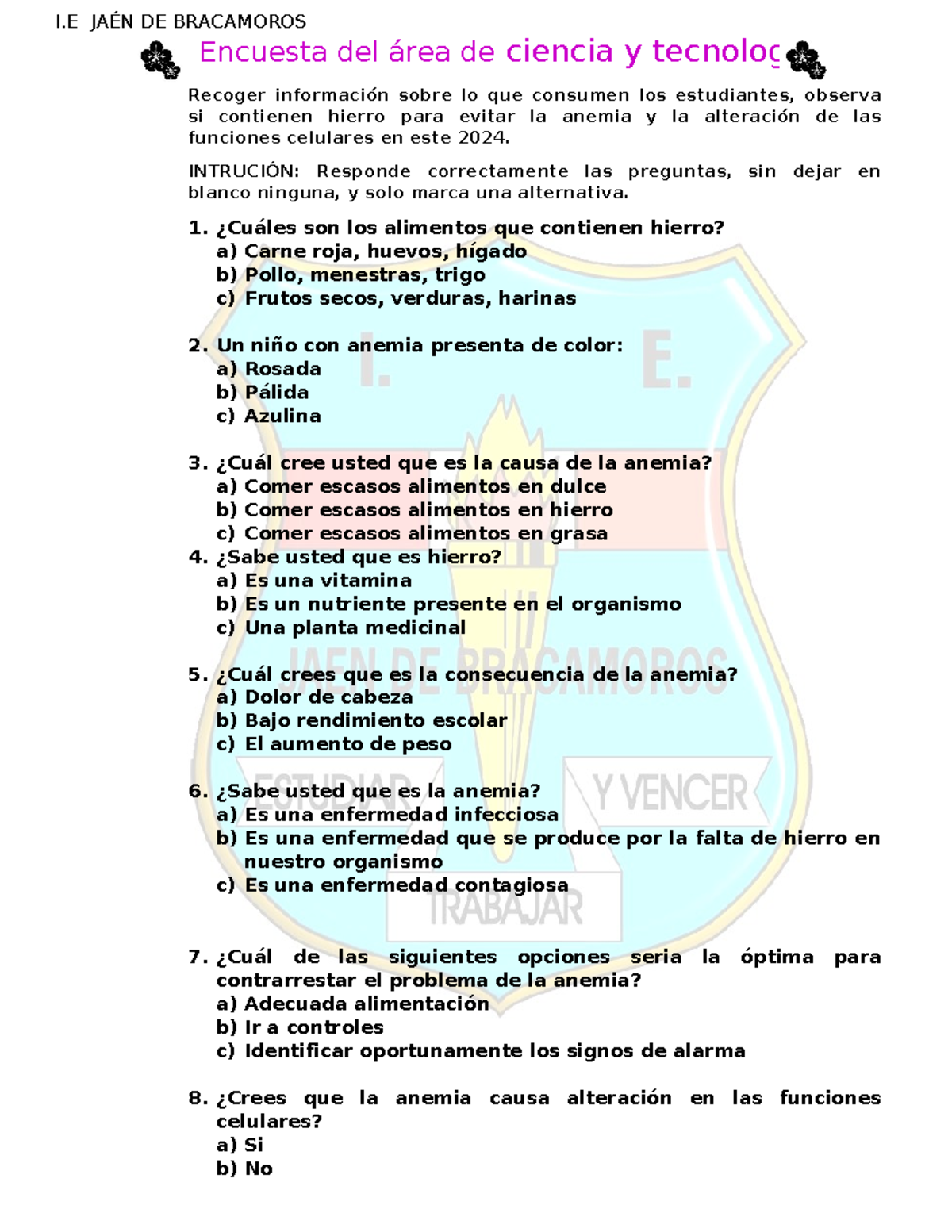 Encuesta del área de ciencia y tecnología - I JAÉN DE BRACAMOROS ...
