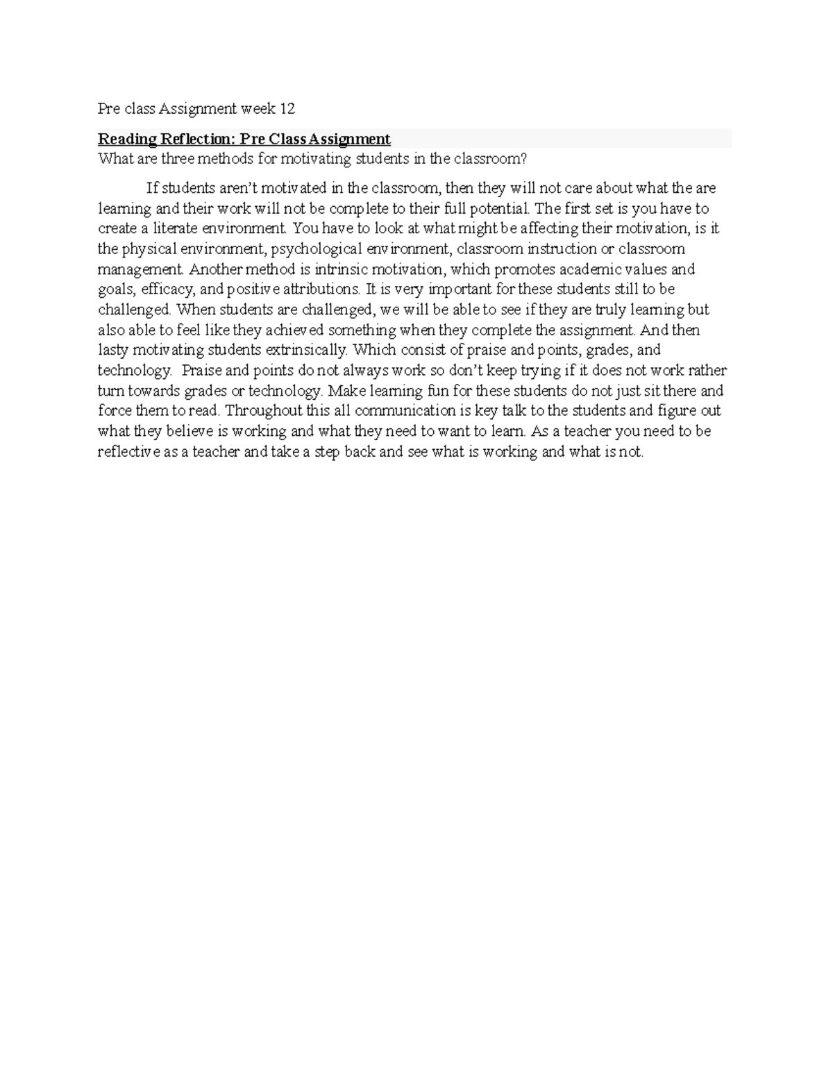 Pre Class Assig - Week 12 - Pre class Assignment week 12 Reading ...