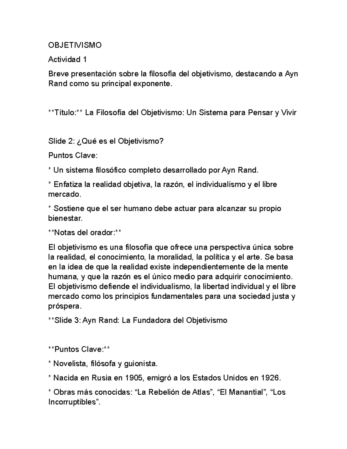 Holismo 1 - OBJETIVISMO Actividad 1 Breve presentación sobre la ...