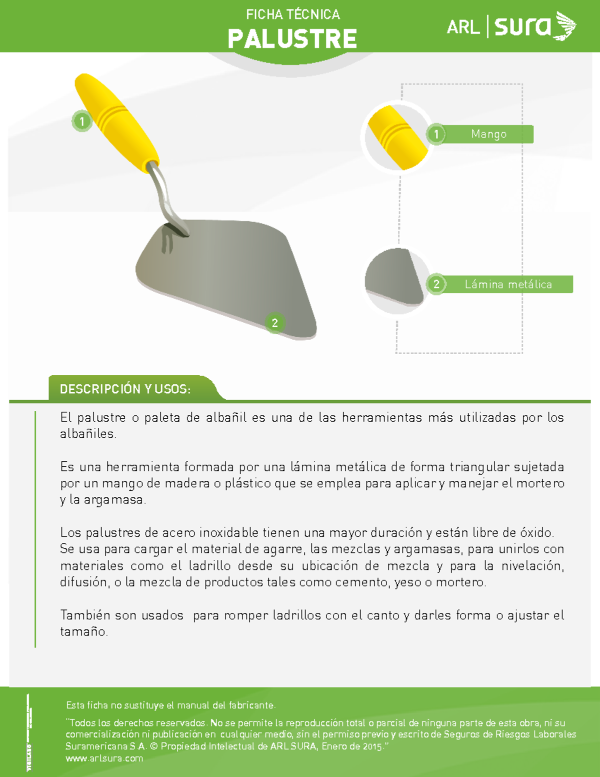 Ficha Tecnica DE Seguridad Palustre - FICHA TÉCNICA PALUSTRE Esta ficha no sustituye el manual ...