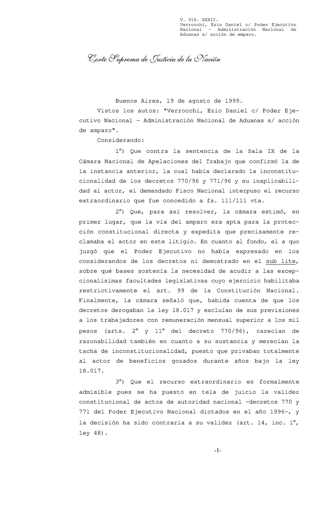 Verrocchi - fallo - V. 916. XXXII. Verrocchi, Ezio Daniel c/ Poder ...