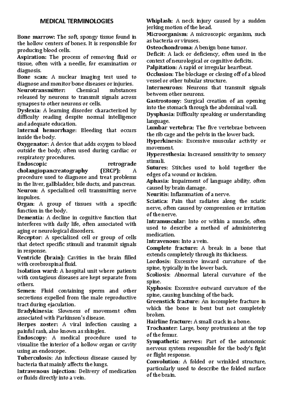 Medterms - Medical terms - MEDICAL TERMINOLOGIES Bone marrow: The soft ...