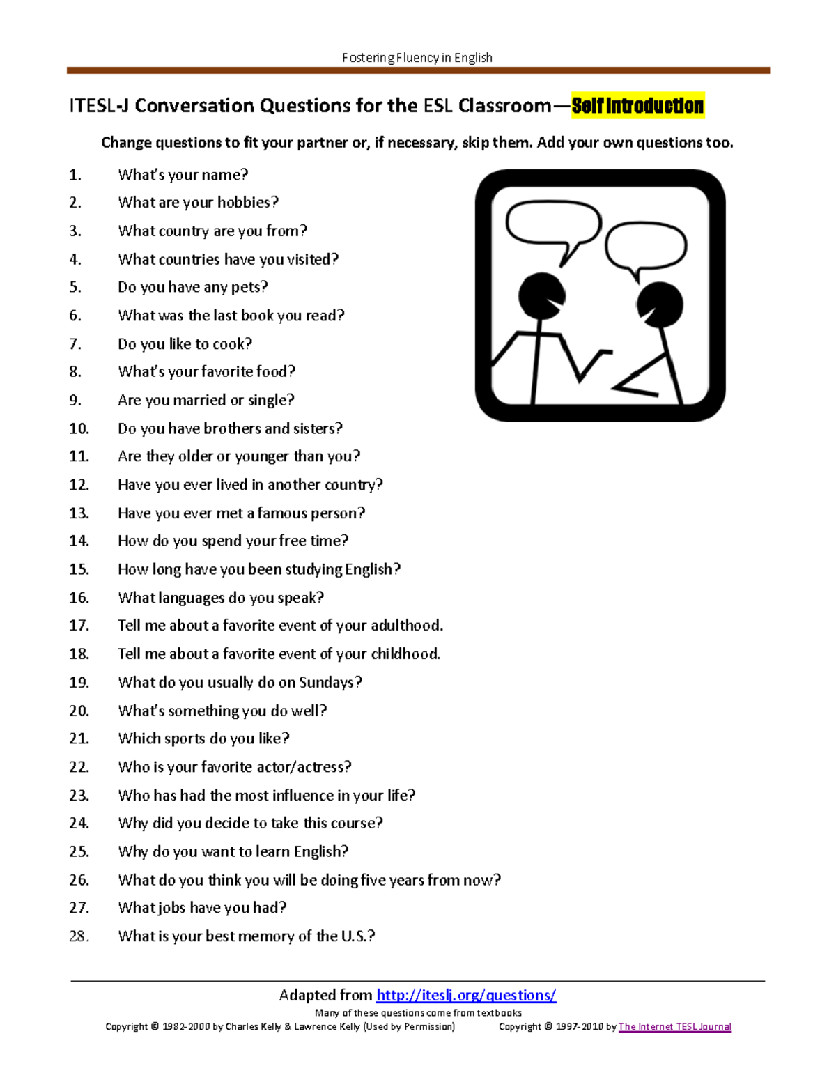 Conversation Questions by topic - - Studocu