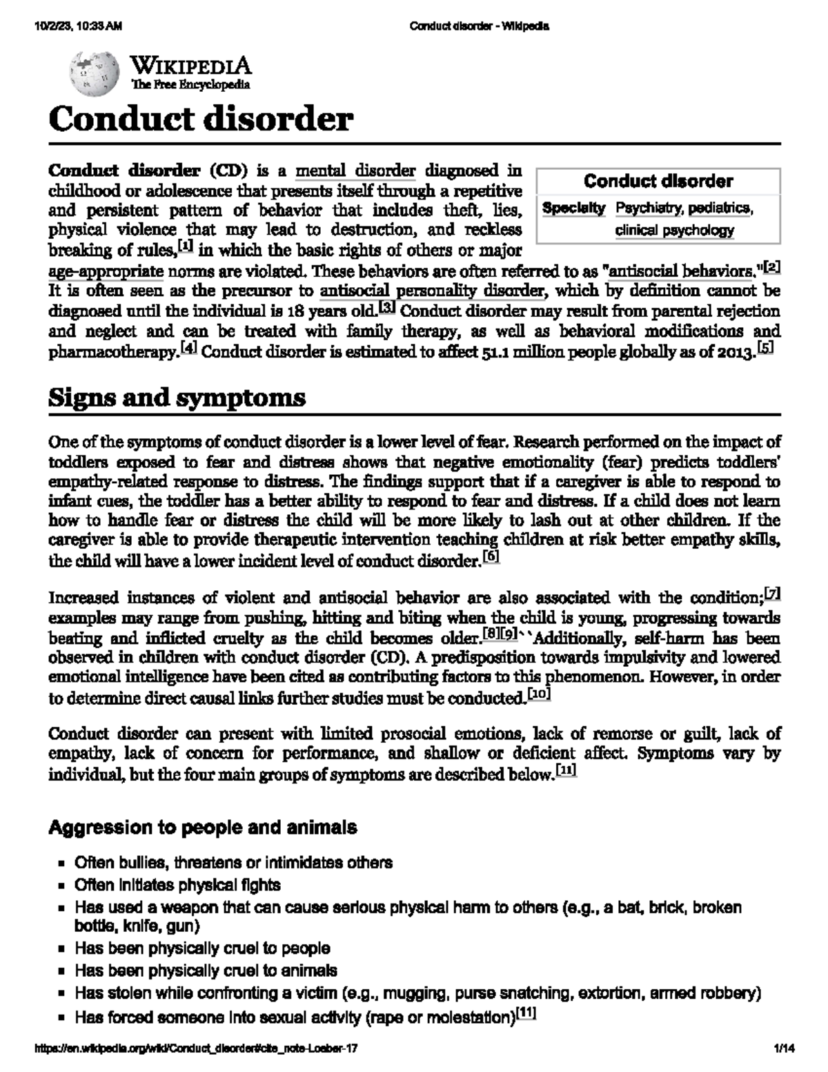 Conduct Disorder - Paper - School of humanities and social science ...