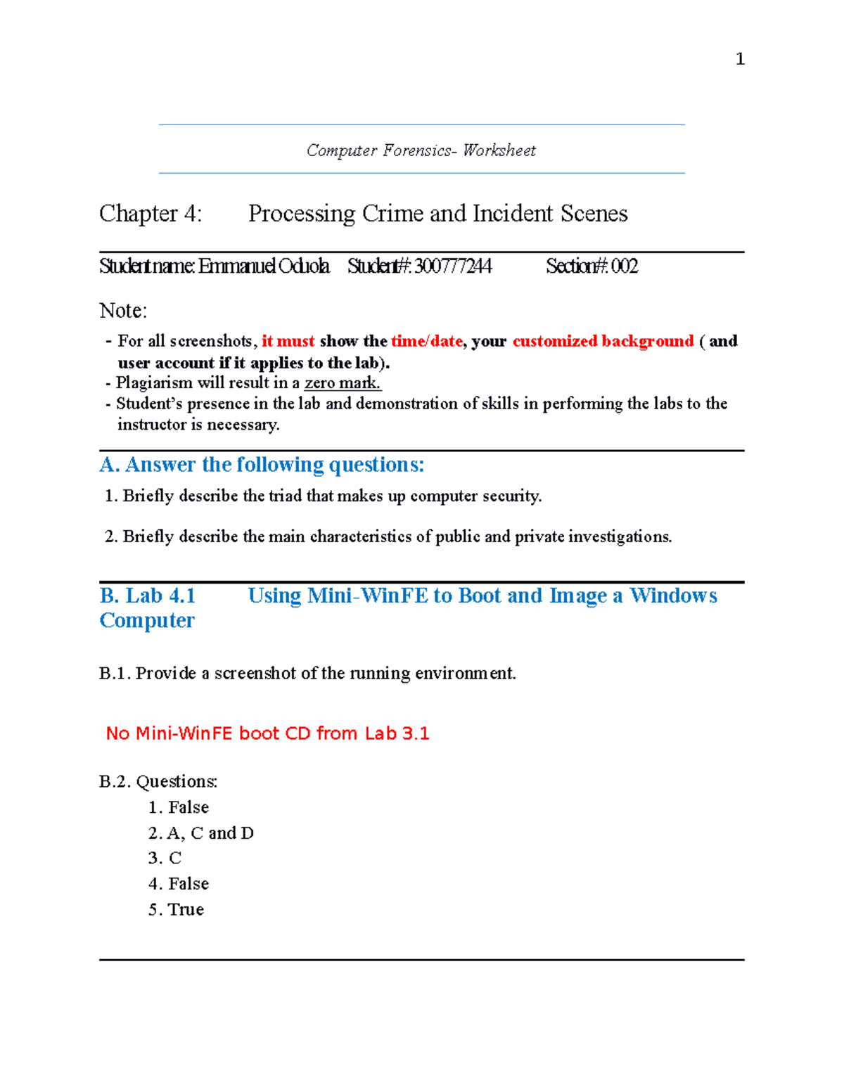 Lab 4 - dasdasdasdassad - 1 Computer Forensics- Worksheet Chapter 4 ...