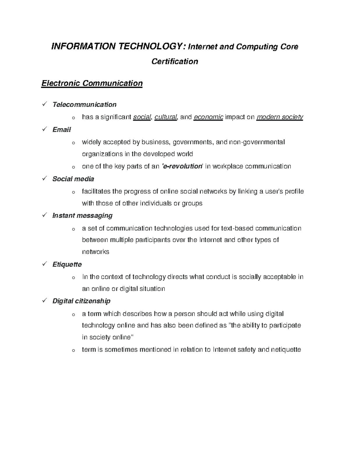 Internet and Computing Core Certification: Electronic Communication ...