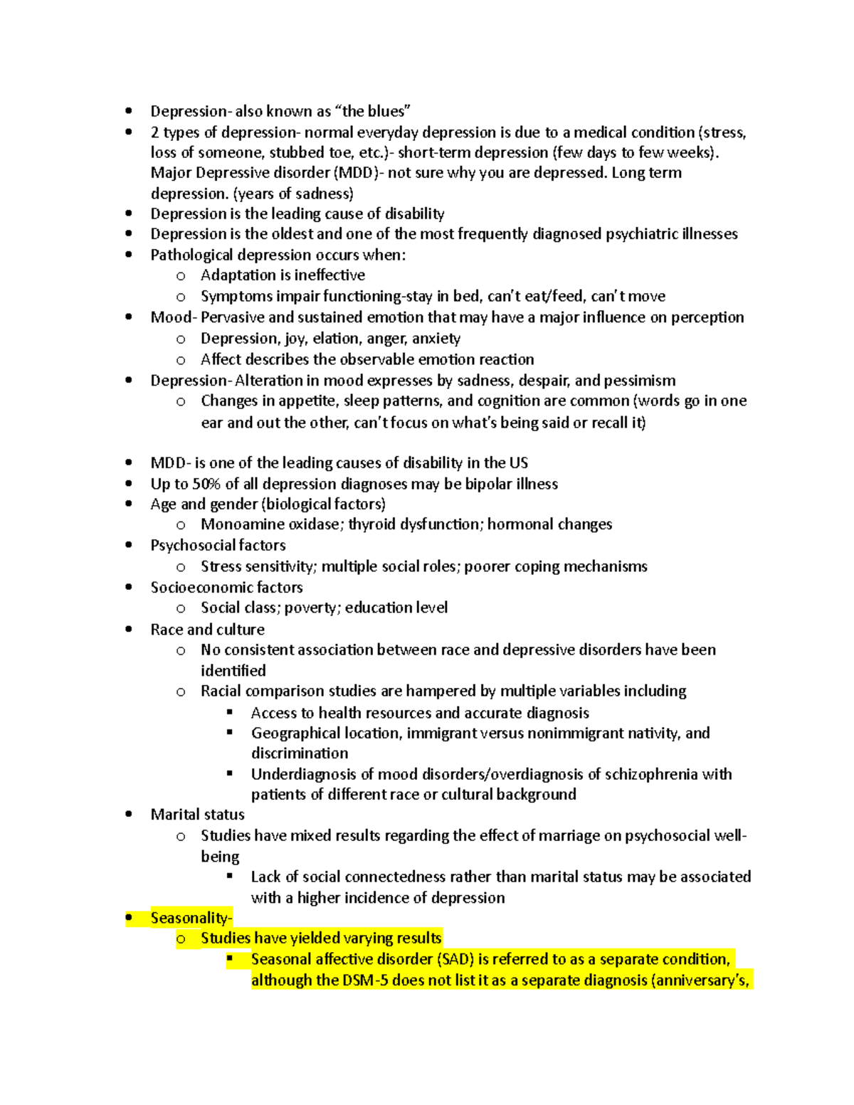 Mental health 6-6-22 - depression lecture - Depression- also known as ...