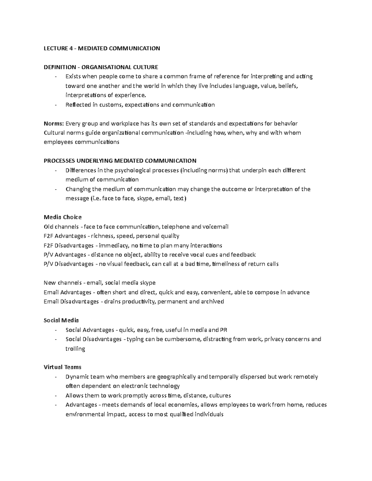 MGTS2606 Final Notes - LECTURE 4 - MEDIATED COMMUNICATION DEFINITION ...