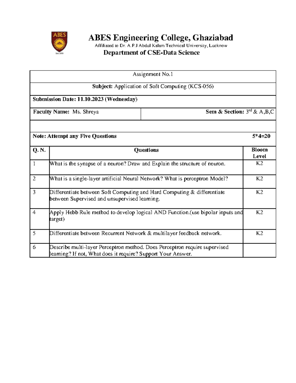 AOSC Assignment 1 - Fffgg - ABES Engineering College, Ghaziabad ...