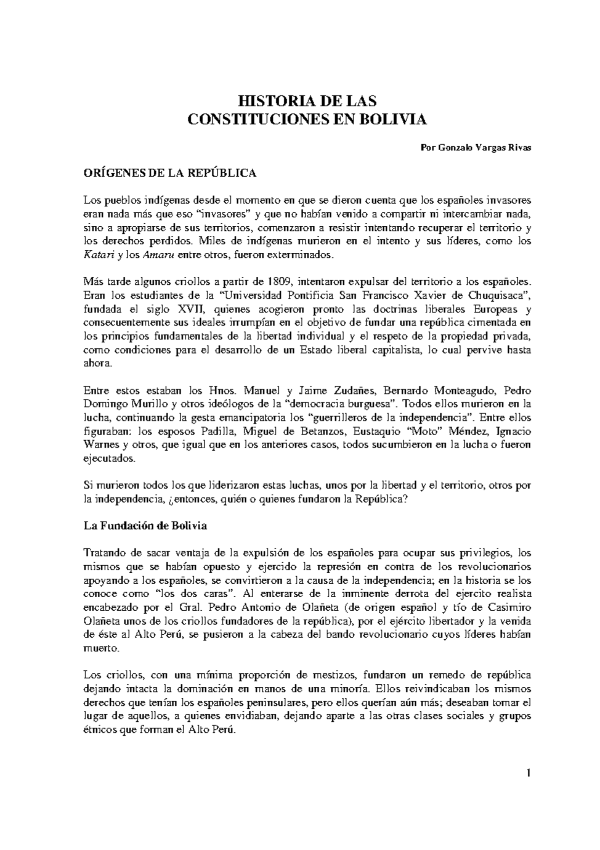 Historia de Las Constituciones en Bolivia - HISTORIA DE LAS ...