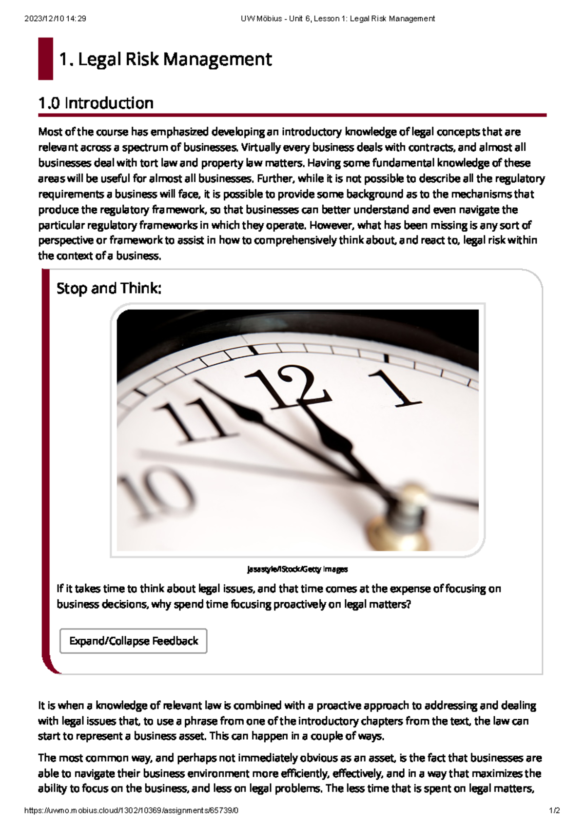 UW Möbius - Unit 6, Lesson 1 Legal Risk Management - mobius/1302/10369 ...