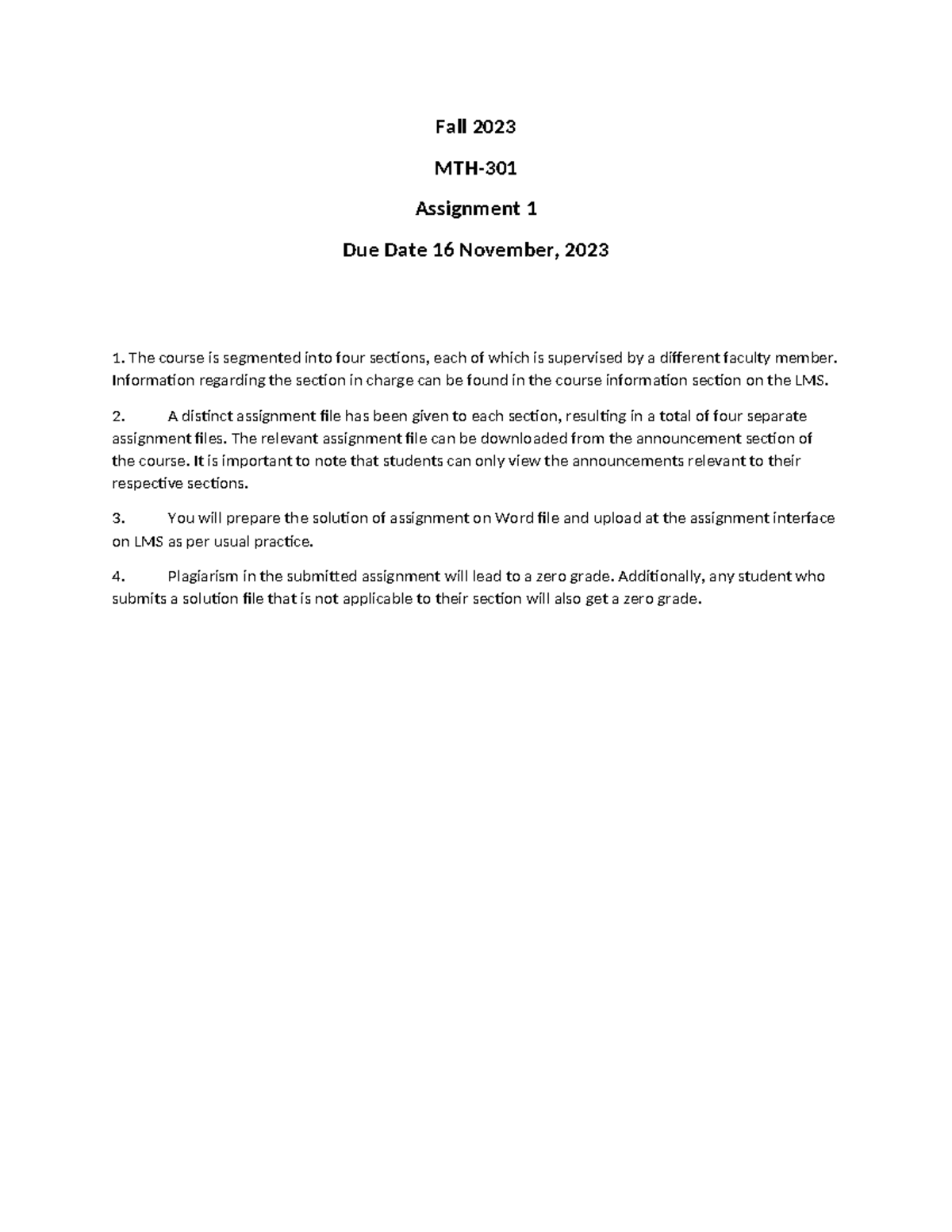 Fall 2023 PHY101 - Fall 2023 MTH- Assignment 1 Due Date 16 November ...