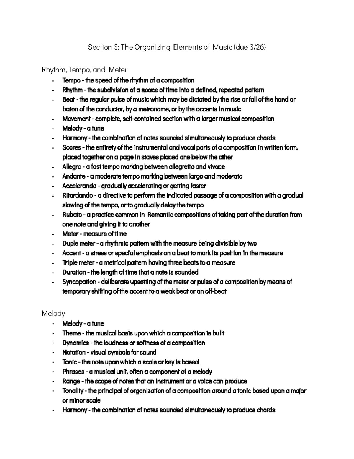 Section 3 The Organizing Elements of Music - Studocu