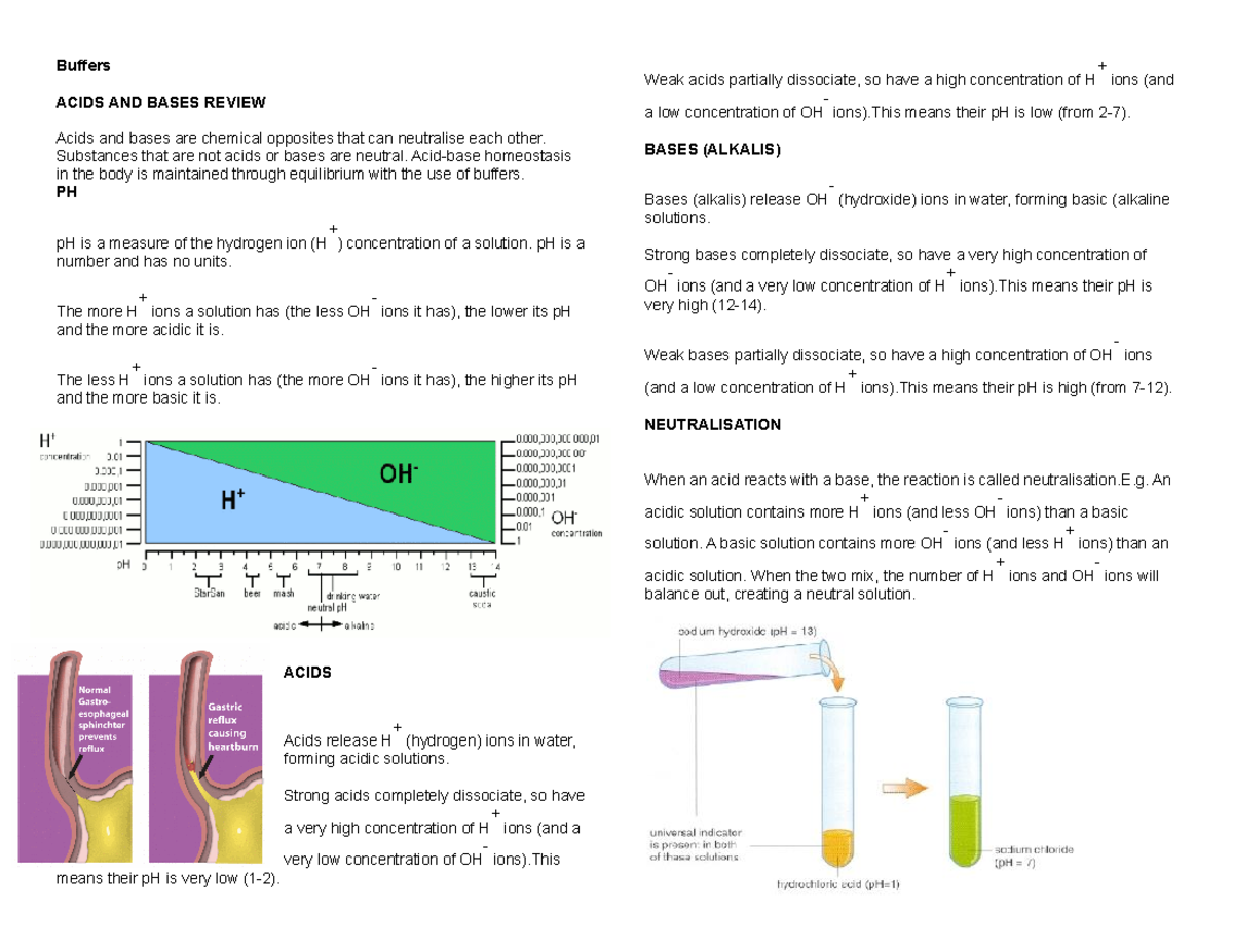 Buffers notes - Buffers ACIDS AND BASES REVIEW Acids and bases are ...