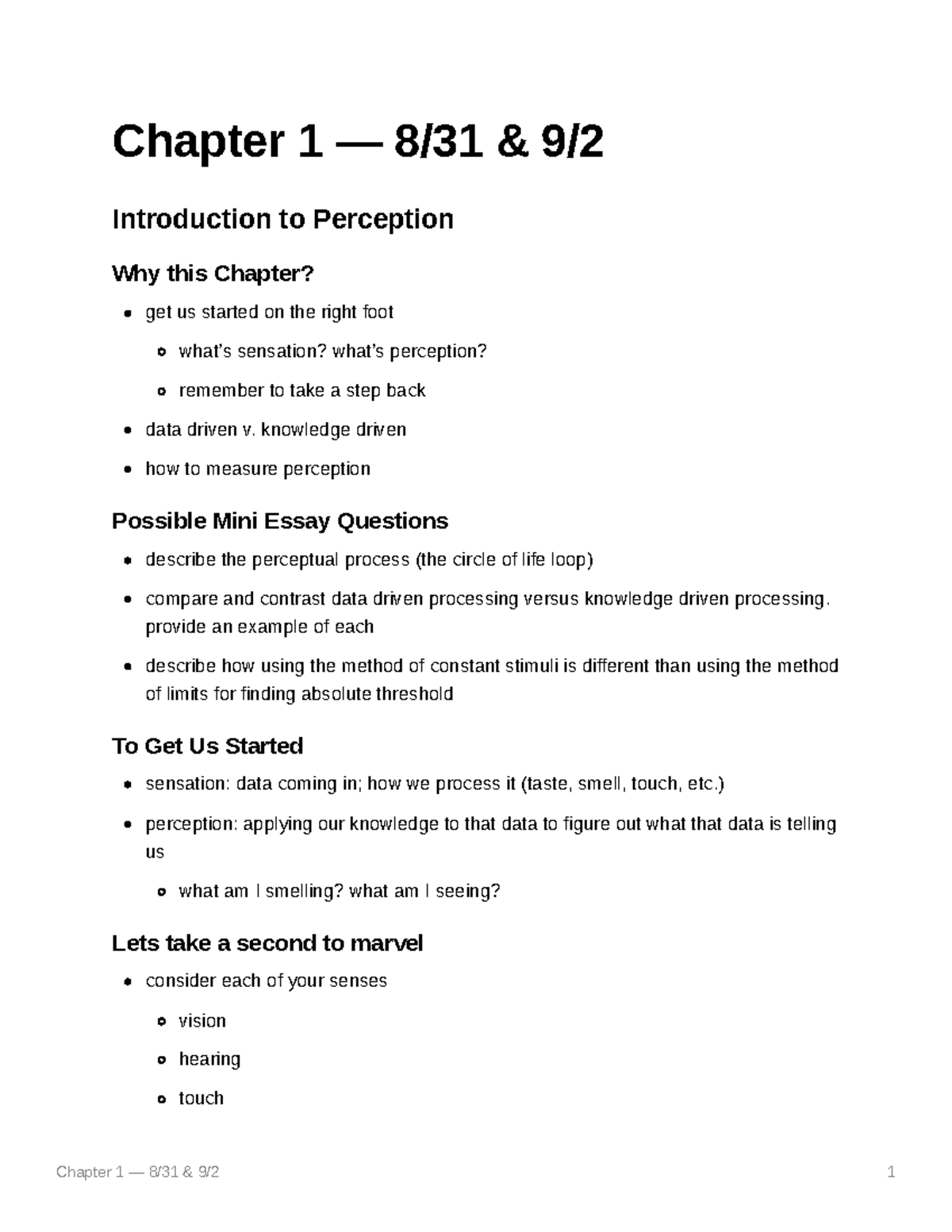 Chapter 1 Intro To Perception - Chapter 1 — 8/31 & 9/ Introduction to ...