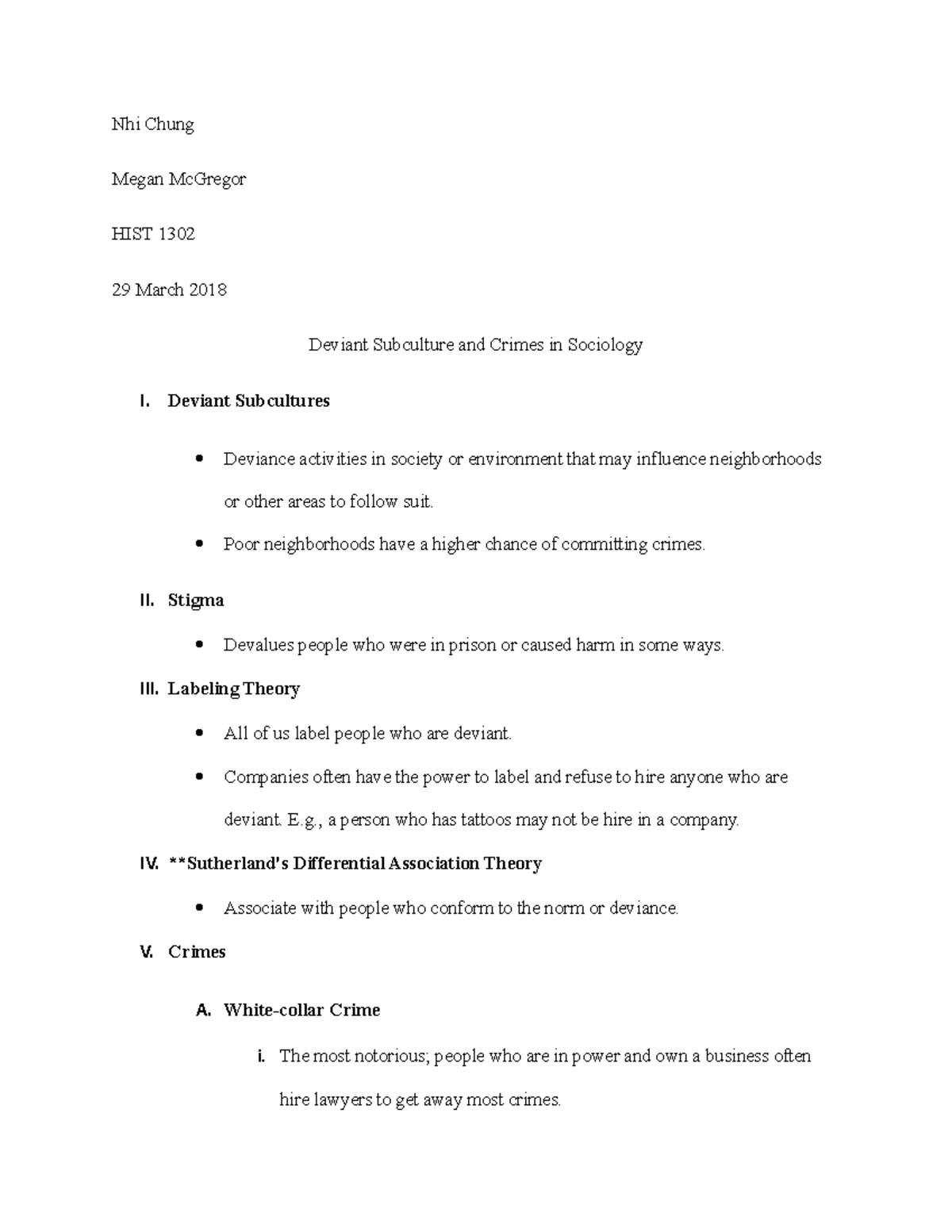 Deviant Subculture and Crimes in Sociology Lecture - Nhi Chung Megan ...