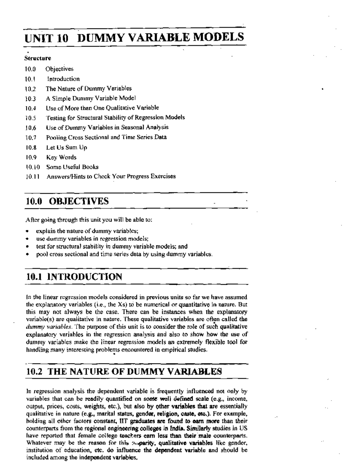 Dummy variables - ####### 10 INTRODUCTION In the linear regression models considered in previous ...