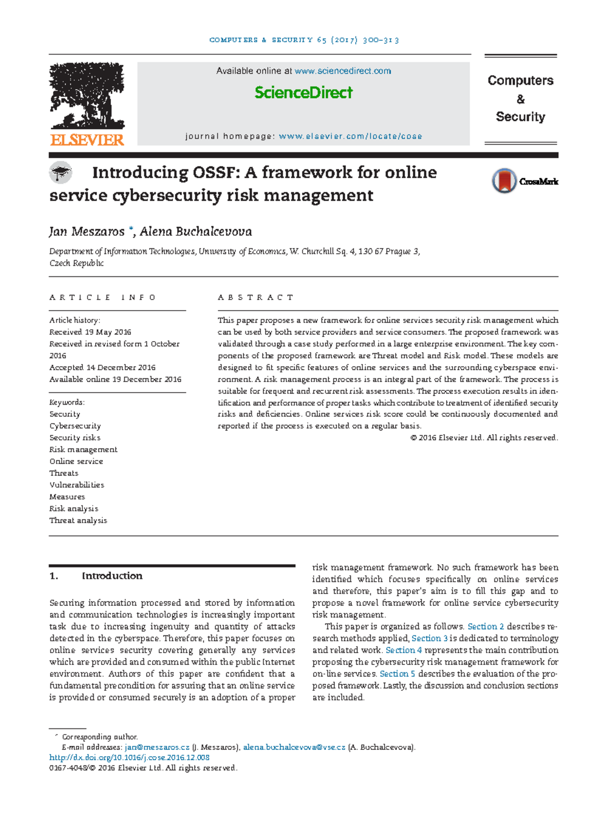 INtroducing OSSF - a framework for online serice cybersecurity ...