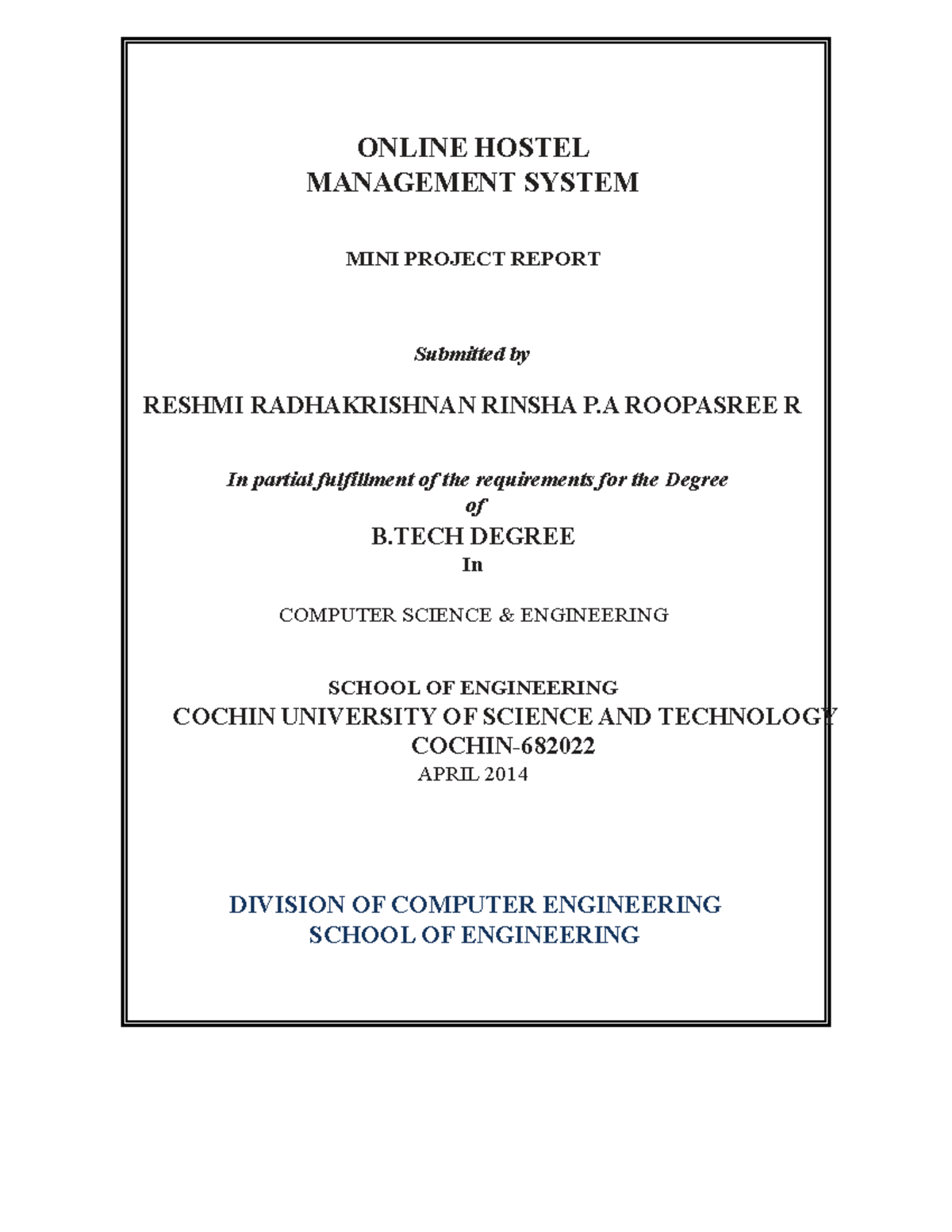 Online Hostel Management System - ONLINE HOSTEL MANAGEMENT SYSTEM MINI ...