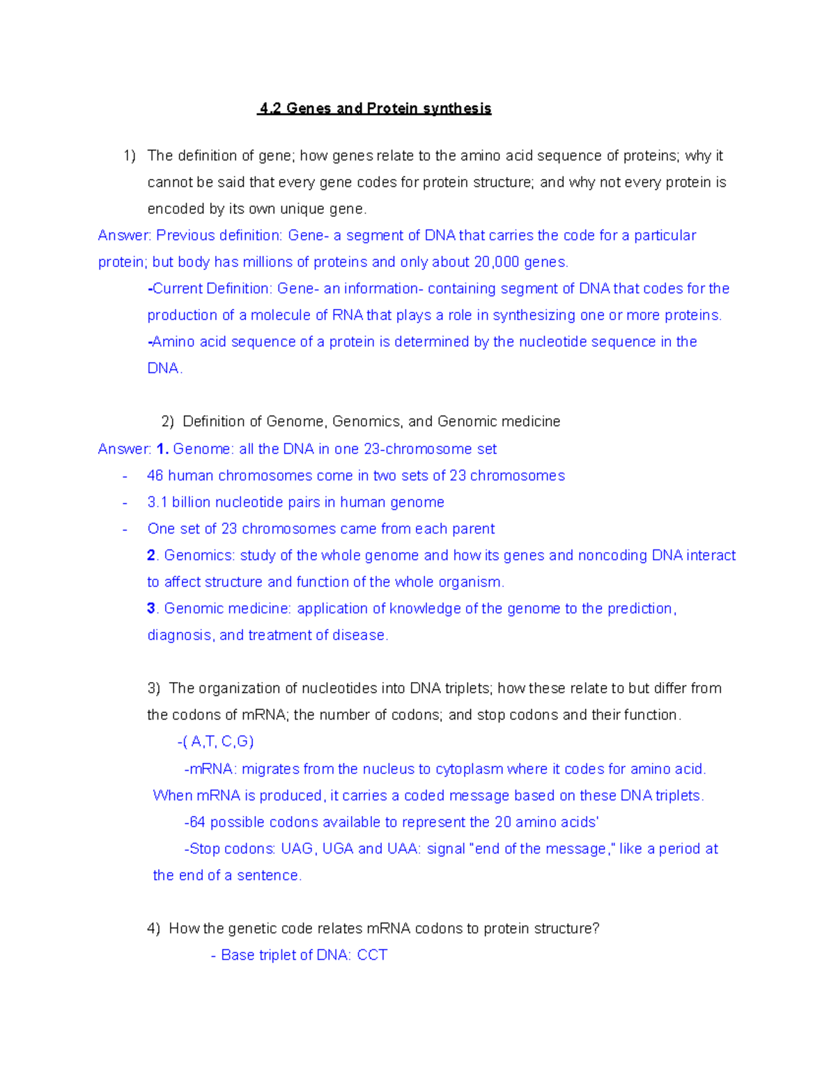 Exam 2 Review A and P - 4 Genes and Protein synthesis The definition of ...