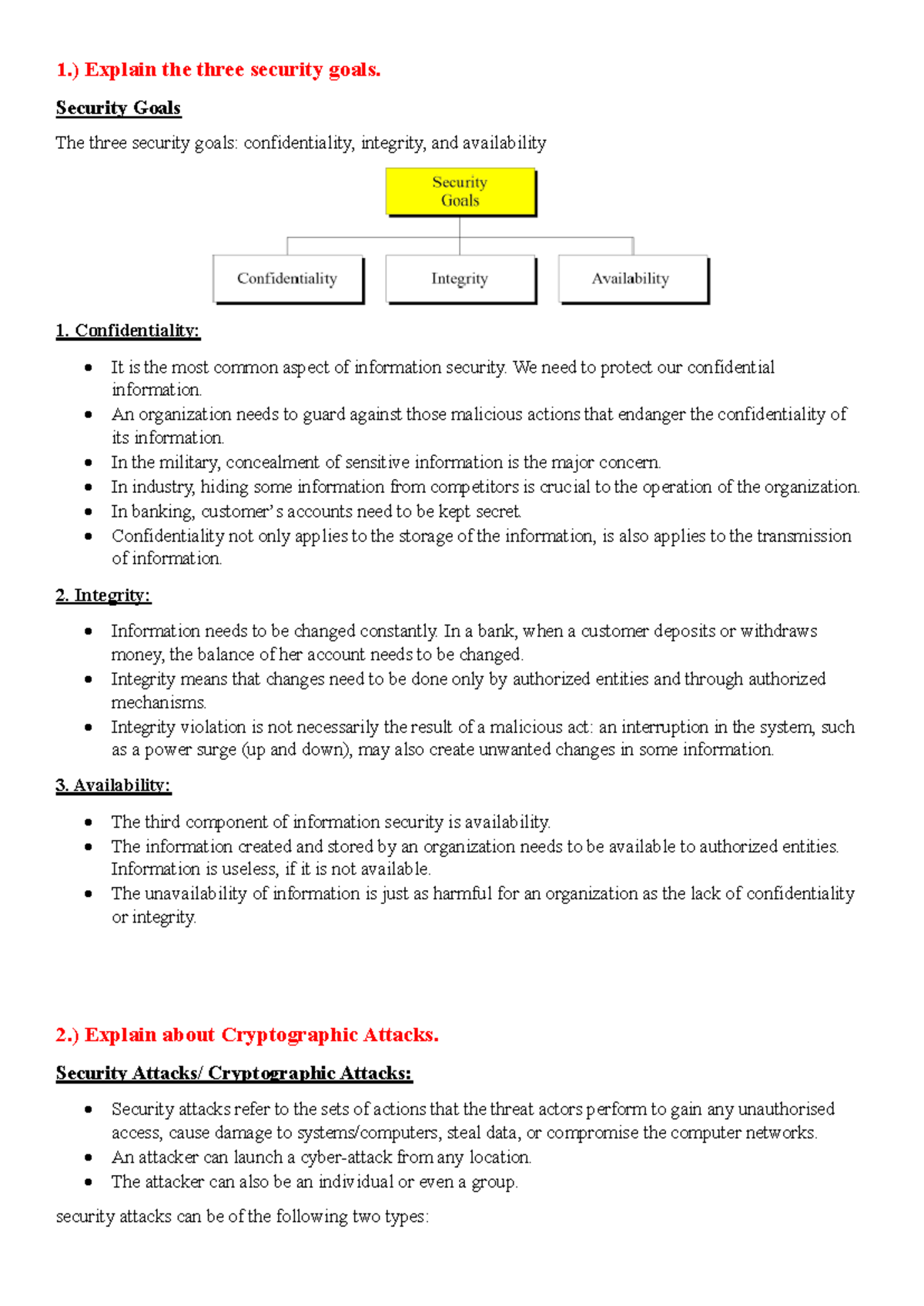 CNS unit-1 answers - 1.) Explain the three security goals. Security Goals The three security ...